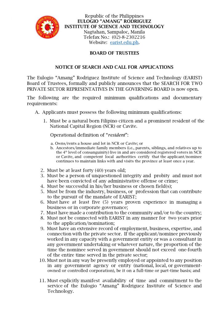 EARIST OFFICIAL – Eulogio "Amang" Rodriguez Institute of Science and ...